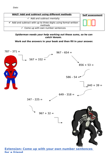 Addition and Subtraction Spider man based | Teaching Resources