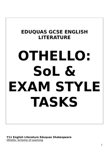 Eduquas GCSE English Literature Othello SoL & exam style questions ...