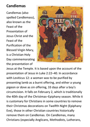 Candlemas Handout | Teaching Resources