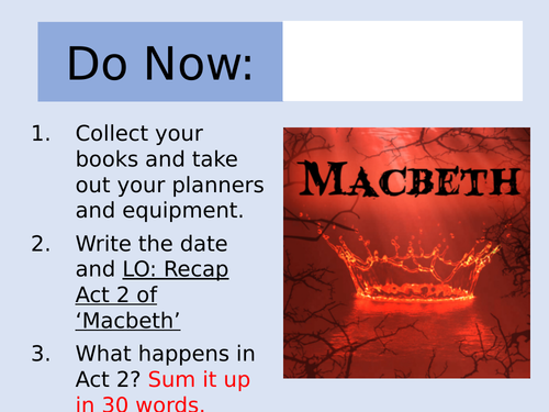 Macbeth: Act 2 Revision Lesson and Worksheet | Teaching Resources
