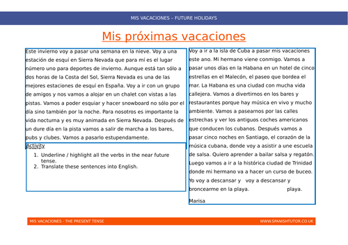 Mis Vacaciones - 11 Worksheets All Tenses | Teaching Resources