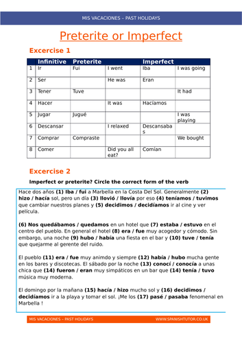 Mis Vacaciones - 11 Worksheets All Tenses | Teaching Resources