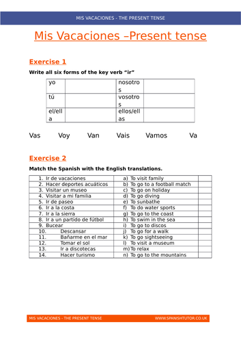 Mis Vacaciones - 11 Worksheets All Tenses | Teaching Resources