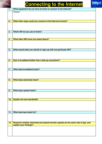 ICT GCSE Connecting to the Internet worksheet | Teaching Resources