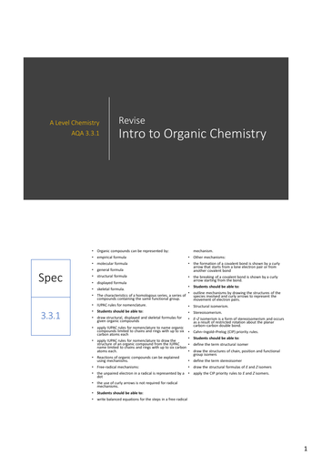 A Level Chemistry - Introduction to Organic Chemistry (revision) 3.3.1 ...