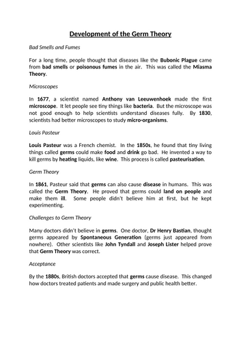 The Development of 'Germ Theory' | Teaching Resources