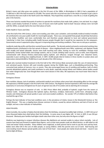 Public Health in Victorian Britain | Teaching Resources