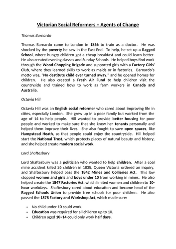 Victorian Public Health Reformers: Thomas Barnardo; Octavia Hill and ...