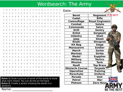 The Army Wordsearch Puzzle Sheet Keywords Settler Starter Cover Lesson ...