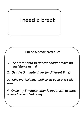 I need a break cards and rules | Teaching Resources
