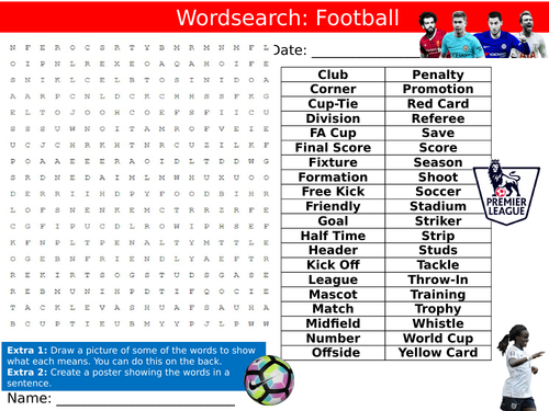 Football Wordsearch Puzzle Sheet Keywords Settler Starter Cover Lesson ...