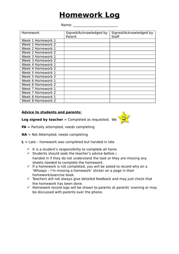 Homework Log Template: Track Homework Easily and Fuss Free | Teaching ...