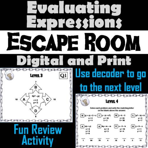 Evaluating Algebraic Expressions Escape Room | Teaching Resources