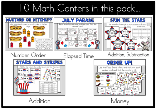 July maths Centers Year 1 Year 2 | Teaching Resources