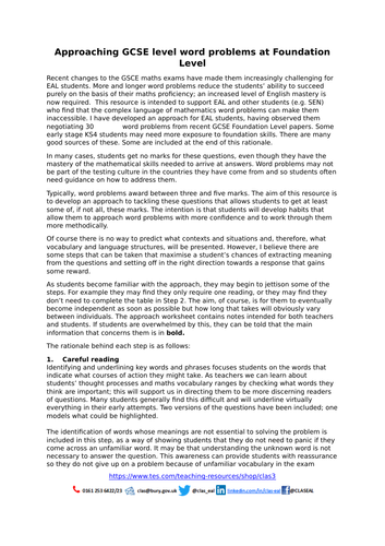 Solving GCSE Maths word problems: template and worked examples for 30 ...