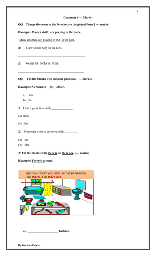 Grade 3 - Grammar, reading comprehension and creative writing test/exam ...
