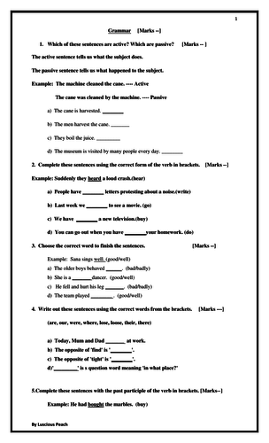 Grade 4 - Grammar, reading comprehension and creative writing test/exam ...