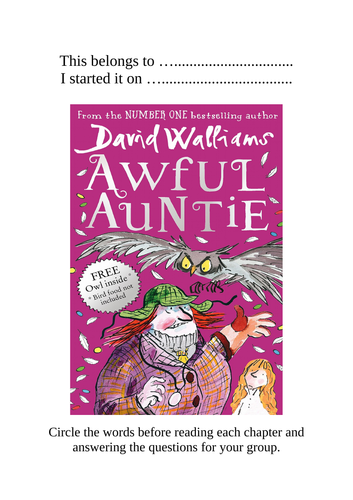 Awful Auntie by David Walliams workbook (differentiated) | Teaching ...