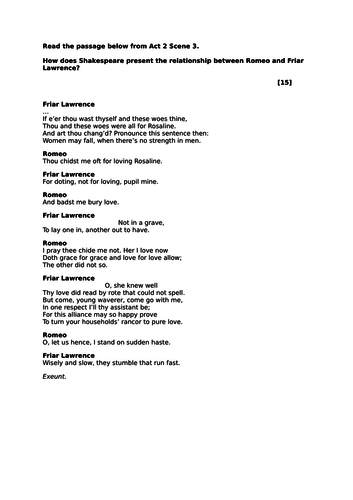 Romeo & Juliet - Act 2 Scene 3 (Friar Lawrence) | Teaching Resources
