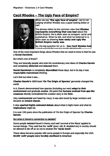 Cecil Rhodes, AQA History Migration, Empire and People | Teaching Resources