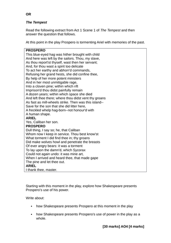 Tempest AQA style GCSE English Literature Question | Teaching Resources