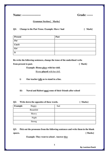 Grade 1 or 2 English paper - with grammar, comprehension & creative ...