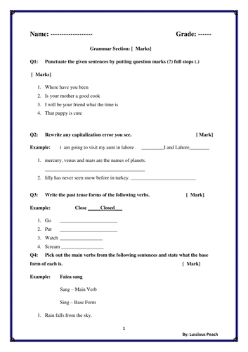 English Grade 2 or 3 paper - assessment | Teaching Resources