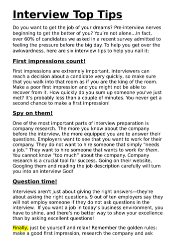 GCSE English Language - Article writing (Job interviews) | Teaching ...