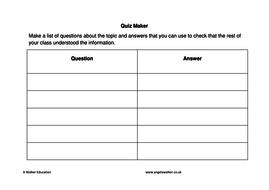 Quiz - template for children to write questions about a topic ...