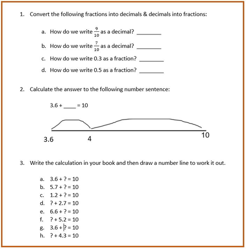 Decimals number bonds to 1 and 10 | Teaching Resources