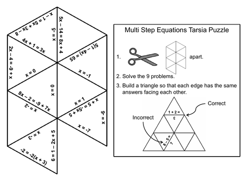 Solving Multi-Step Equations Game: Math Tarsia Puzzle | Teaching Resources