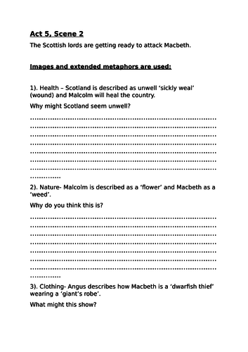 Macbeth - Act 5, Scene 2 -4 analysis | Teaching Resources