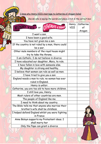 Henry VIII and Catherine of Aragon double activity Tudors | Teaching ...