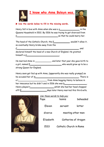 Henry VIII and Anne Boleyn double activity Tudors | Teaching Resources