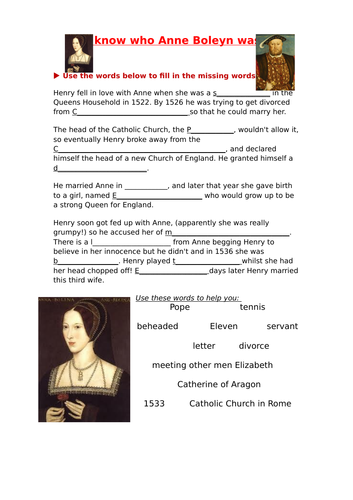 Henry VIII and Anne Boleyn double activity Tudors | Teaching Resources