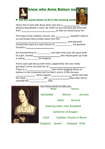 Henry VIII and Anne Boleyn double activity Tudors | Teaching Resources