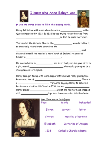 Henry VIII and Anne Boleyn double activity Tudors | Teaching Resources