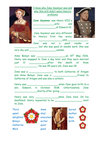Henry VIII and Jane Seymour double activity Tudors | Teaching Resources