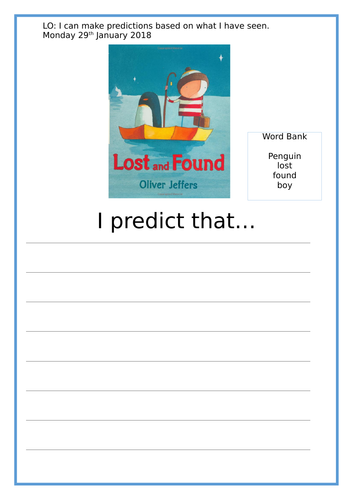 Lost and Found KS1 (Year 1 or Year 2) Making predictions about the ...