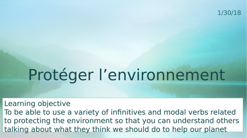 Proteger l'environnement AQA French Higher | Teaching Resources