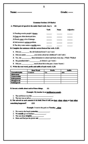 English test paper for grade 4 with grammar, reading comprehension and ...