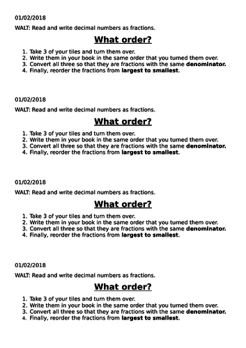 Converting & Ordering Fractions and Decimals | Teaching Resources