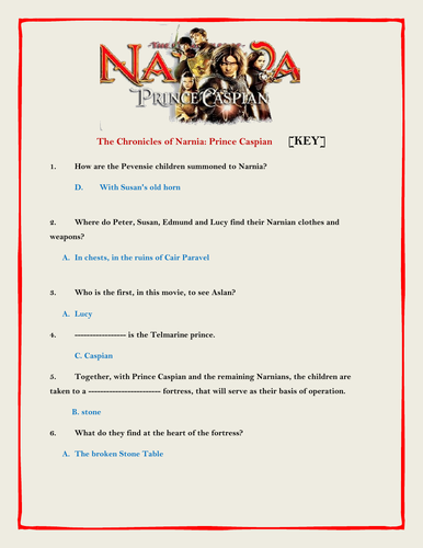 Chronicles of Narnia Prince Caspian - Movie comprehension with Key ...