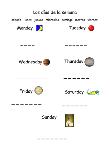 Spanish Days of the week | Teaching Resources