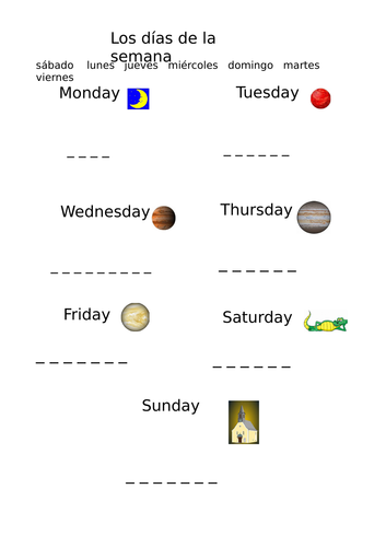 Spanish Days of the week | Teaching Resources