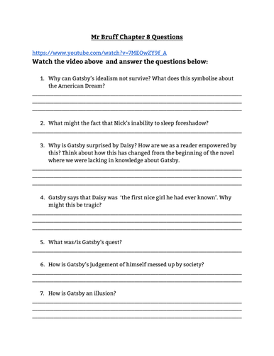 The Great Gatsby Chapters 7-9- OCR English Language and Literature ...