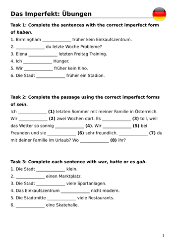 German Imperfect war, hatte, es gab exercises | Teaching Resources