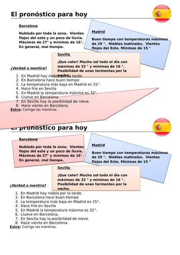Weather forecast Spanish | Teaching Resources
