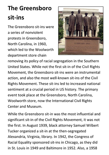 The Greensboro sit-ins Handout | Teaching Resources