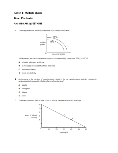 Economics assessment paper (objective & theory) with mark scheme ...